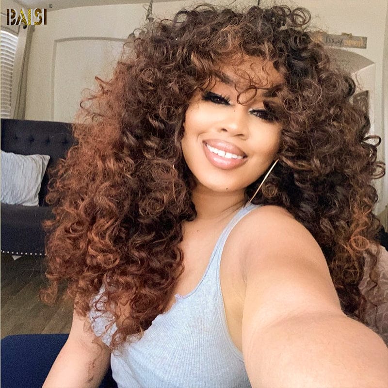 Baisi Sexy Long Bouncy Curl Color Machine Made Wig With Bang Baisi Hair