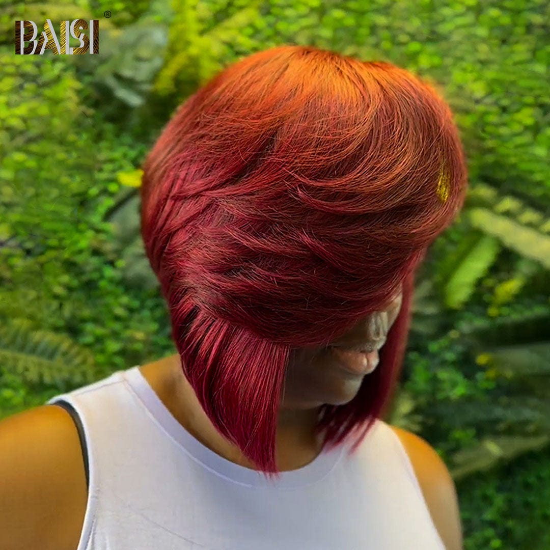 Baisi Sexy Burgundy Side Part Bob Wig Baisi Hair