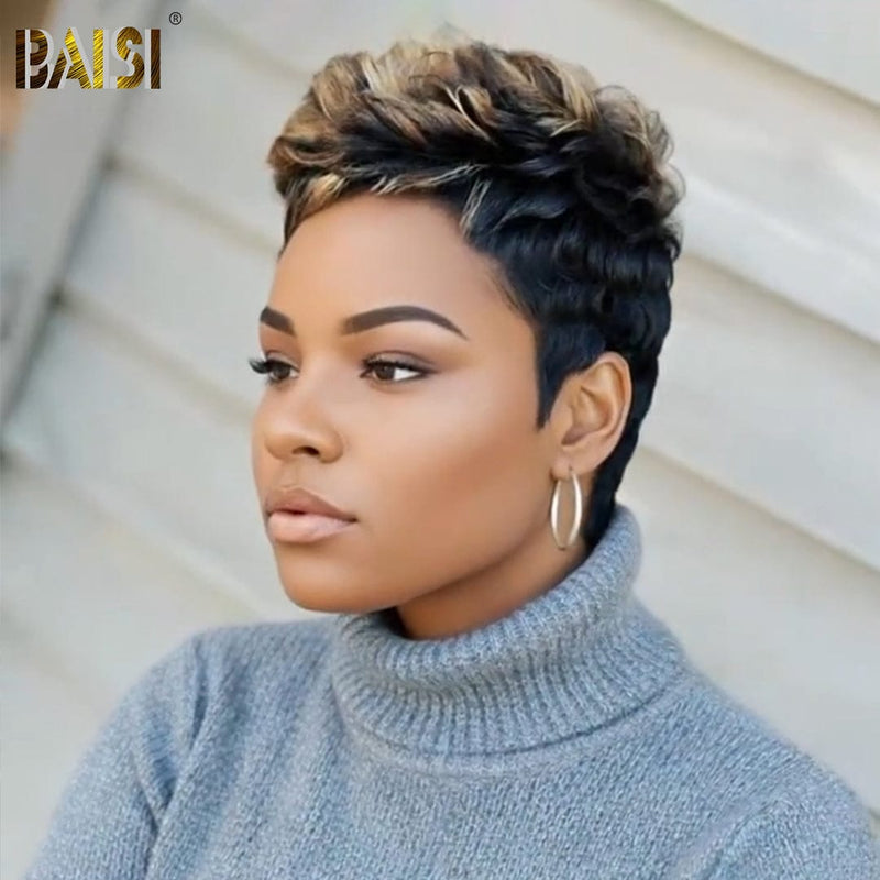 BAISI Machine Made Pixie Short Straight With Highlight Wig – BAISI HAIR