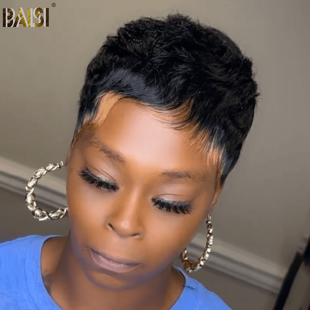 BAISI Pixie Tapered Cut With Highlight Machine Made Wig – BAISI HAIR
