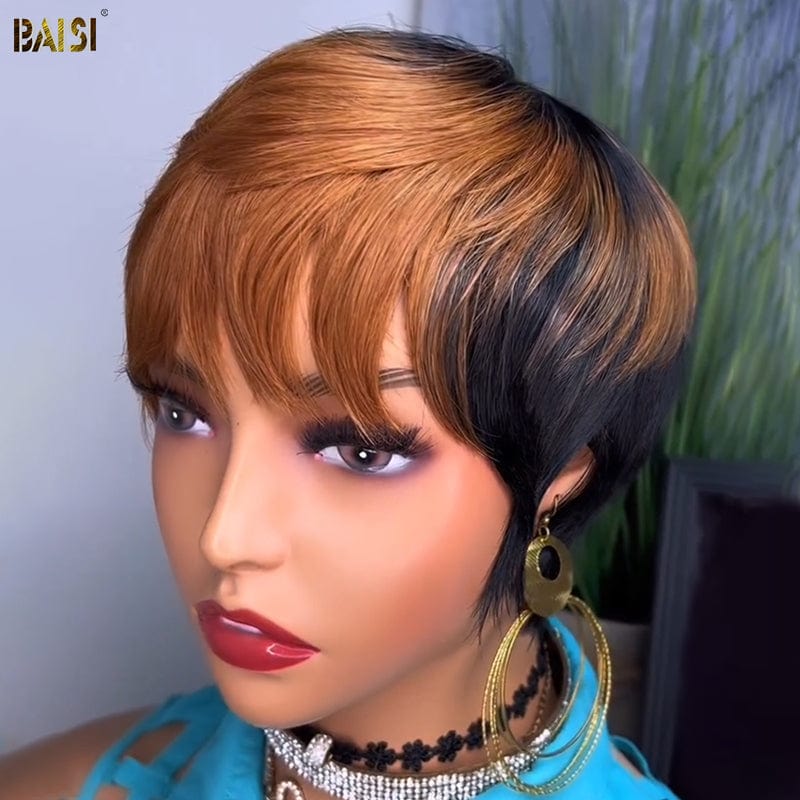 BAISI Machine Made Short Cut With Honey Brown Wig – BAISI HAIR