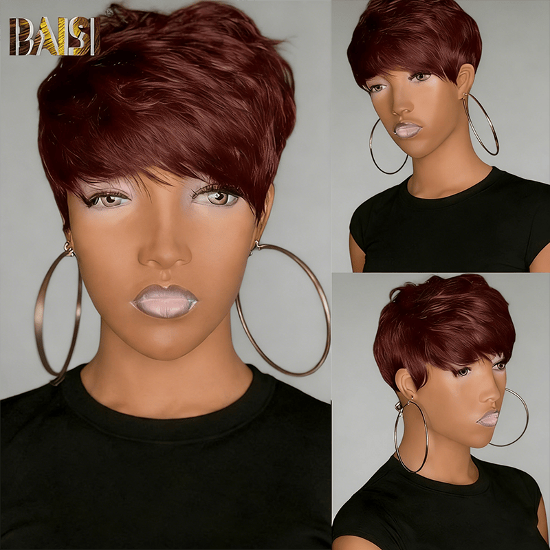 BAISI Machine Made Dark Red Pixie Cut For Black Women – BAISI HAIR