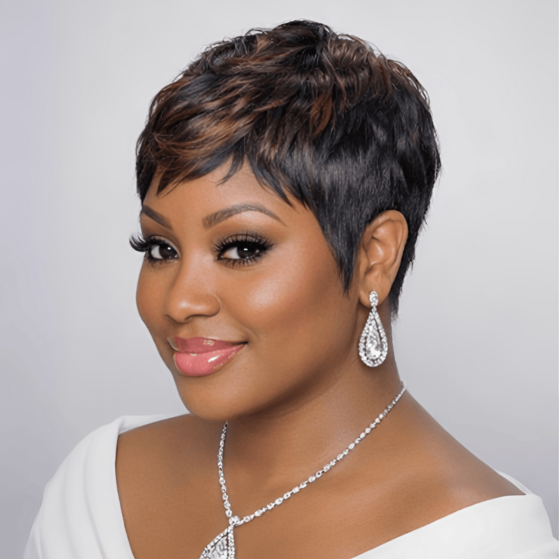 BAISI Machine Made With Ginger Highlight Pixie Wig – BAISI HAIR