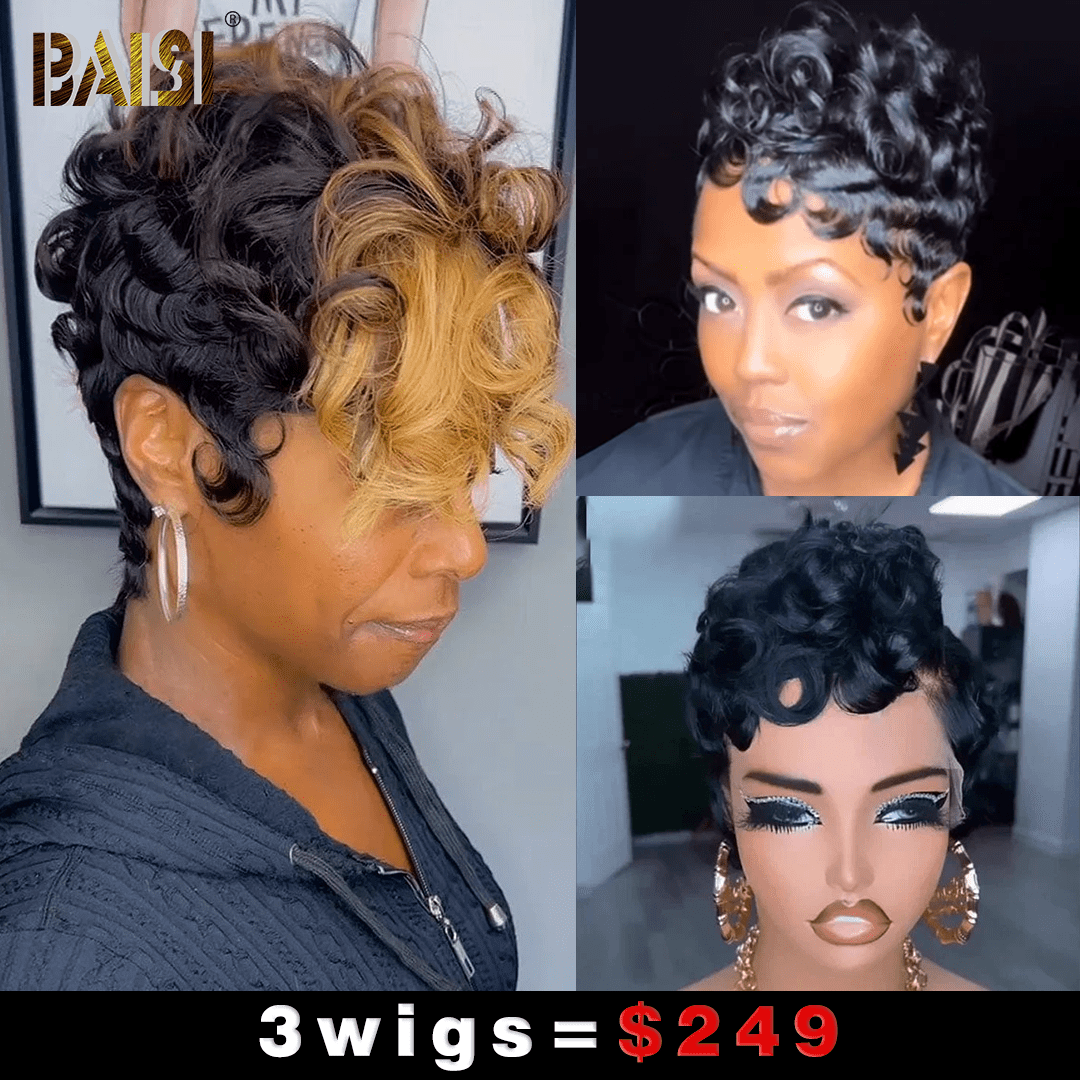 Baisi 1 Pixie Highlight Wave+1Silke Finger Wave Wig+1 Pixie WaveWig=$2 ...